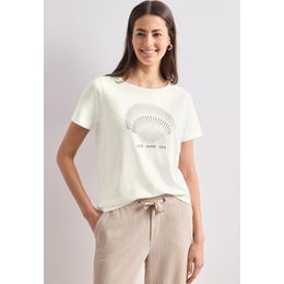 T-Shirt Street One, Damen, Gr. 34, sanftes wei&szlig;, Web, 50% Baumwolle, 50% Modal, bedruckt, comfort fit normal, Rundhals, normaler Saum, Shirts T-Shirt, mit Rundhalsausschnitt