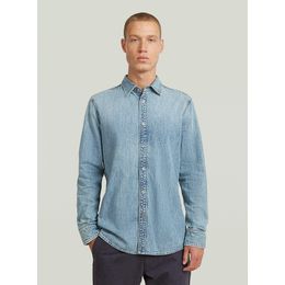 G-Star Raw Langarmshirt G-STAR "Clean Slim Hemd", Herren, Gr. M, sun faded pacific blau, Obermaterial: 100% Baumwolle, Shirts Langarmshirt