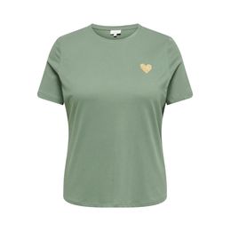T-Shirt Only CARMAKOMA "CARKITA LIFE S/S LOGO TOP JRS NOOS", Damen, Gr. S, laurel wreath print:gold glitter heart, Jersey, Obermaterial: 100% Baumwolle, bedruckt, regular fit normal, Rundhals, Shirts T-Shirt, Baumwolle, regular fit