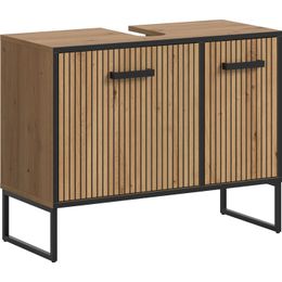Waschbeckenunterschrank Welltime "LOCRI, H&ouml;he 63 cm, 2 T&uuml;ren, 2 Einlegeb&ouml;den, mit Siphonausschnitt", artisan oak nachbildung, schwarz, B:80cm H:63cm T:32cm, Holzwerkstoff, Schr&auml;nke, Waschbeckenunterschrank, Badm&ouml;bel, Badschrank, Badkommode, Kommode, Schrank, Bad, Badezimmer