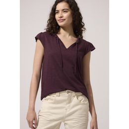 V-Shirt STREET ONE STUDIO, Damen, Gr. 34, very berry, Web, 50% Modal, 50% Baumwolle, unifarben, comfort fit normal, Rundhals, normaler Saum, Shirts, mit geschlitztem Rundhalsausschnitt