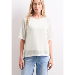 T-Shirt Street One, Damen, Gr. 34, sanftes wei&szlig;, Stoff, Obermaterial: 100% Polyester. Innentop: 95% Viskose, 5% Elasthan, unifarben, normal normal, U-Boot-Ausschnitt, abgesteppt, Shirts T-Shirt, mit Mesh-Spitze