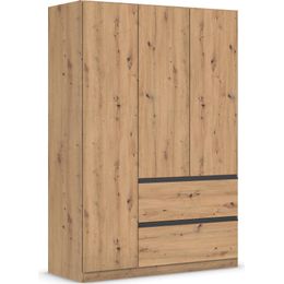 Dreht&uuml;renschrank Rauch "Kleiderschrank Schrank Garderobe COSTA in den Breiten 91/136/181 cm", braun (eiche artisan, eingriffe graumetallic), B:136cm H:197cm T:54cm, Holzwerkstoff, Schr&auml;nke, Dreht&uuml;renschrank, viel Platz, grifflose Front und Push-to-Open Funktion MADE IN GERMANY
