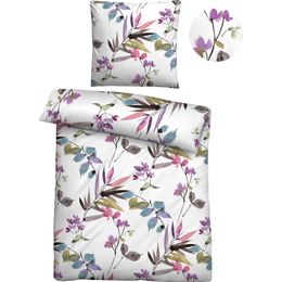 Bettw&auml;sche Biberna "Maria in Gr. 135x200 oder 155x220 cm", lila (viola), B/L: 135cm x 200cm, 1 Stk., 1 Stk., Soft-Seersucker, B/L: 80cm x 80cm, 2 Stk., Soft-Seersucker, Obermaterial: 100% Baumwolle, Bettw&auml;sche, Bettw&auml;sche, aus Baumwolle, florale Bettw&auml;sche in Soft-Seersucker Qualit&auml;t