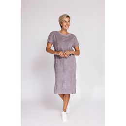 Midikleid Zhrill "MATEA", Damen, Gr. L, N-Gr, blau, Frottee, Obermaterial: 100% Baumwolle, unifarben, l&auml;ssig geschnitten 3/4-L&auml;nge, Rundhals, abgesteppte Kante, Kleider Midikleid, f&uuml;r den Alltag, Kurzarm, l&auml;ssige Passform, unifarben