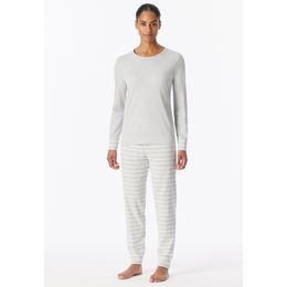 Schlafanzug Schiesser "Casual Essentials", Damen, Gr. 38, 210, silbergrau, meliert, Single Jersey, Obermaterial: 100% Baumwolle, bequem lang, Rundhals, angesetztes B&uuml;ndchen, Homewear-Sets Schlafanzug, Baumwolle, Rundhalsausschnitt, lang&auml;rmelig