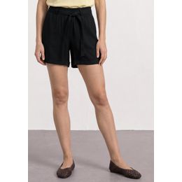 Shorts Street One, Damen, Gr. 32, schwarz, Stoff, 100% Viskose, unifarben, loose fit kurz, Hosen Shorts, mit G&uuml;rtel