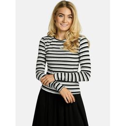 Kurzarmhemd LIBERT&Eacute; ESSENTIEL "Libert&eacute; Essentiel T-shirt NATALIA", Damen, Gr. L, Normalgr&ouml;&szlig;en, schwarz creme schwarz meliert stripe, Obermaterial: 95% Viskose, 5% Elasthan, Hemden