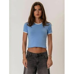 Kurzarmhemd ITS MAY "ITS MAY T-shirt Rosa", Damen, Gr. M, Normalgr&ouml;&szlig;en, light blau, Obermaterial: 92% Baumwolle, 8% Elasthan, Hemden