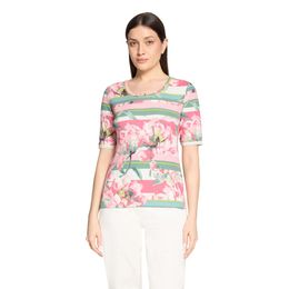 Kurzarmshirt Betty Barclay "Damen mit Rippenstruktur", Damen, Gr. 36, bunt (ros&eacute;, cream), Rippware, Obermaterial: 95% Baumwolle, 5% Elasthan, tailliert normal, Rundhals, Shirts