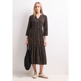 Midikleid Street One, Damen, Gr. 44, EURO-Gr&ouml;&szlig;en, molten earth, Stoff, 100% Viskose, gemustert, normal wadenlang, Rundhals, B&uuml;ndchen, Kleider Midikleid, aus Viskose