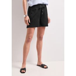 Shorts Street One, Damen, Gr. 34, schwarz, Stoff, 59% Polyester, 40% Viskose, 1% Elasthan, unifarben, loose fit ca. Mitte Oberschenkel, Hosen Shorts, mit leichten Crinkles