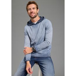 Langarmshirt Kangaroos, Herren, Gr. S, blau (navy), Single Jersey, Obermaterial: 100% Baumwolle, schmal, Shirts Langarmshirt, schmale Passform, Langarm, mit Kapuze, aus Single Jersey