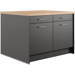K&uuml;cheninsel IMPULS K&Uuml;CHEN "Kopenhagen, flexibel stellbar, Schubk&auml;sten mit Soft-Close", k&uuml;che: grau, front: grafit, korpus: grafit, arbeitsplatte: eiche, nachbildung summerfield, B:123,2cm H:91,8cm T:120cm, Komplettk&uuml;chen-Sets, vormontiert, mit integriertem Sitzplatz auf einer Seite, Breite 123 cm