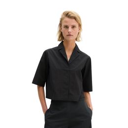 Marc O'Polo Kurzarmbluse MARC O'POLO "aus Popeline-Stretch", Damen, Gr. 34, schwarz, Obermaterial: 60% Baumwolle, 38% Polyester, 2% Elasthan, unifarben, regular fit bauchfrei, Blusen
