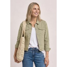 Kurzjacke Street One, Damen, Gr. 44, olive washed, Web, Obermaterial: 92% Baumwolle, 6% Polyester, 2% Elasthan, normal h&uuml;ftlang, Jacken Kurzjacke, im Colored-Denim-Look