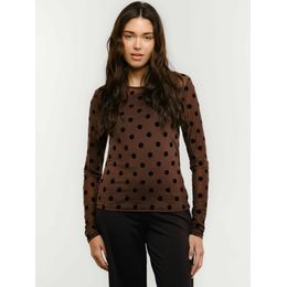 Kurzarmhemd LIBERT&Eacute; ESSENTIEL "Libert&eacute; Essentiel T-shirt MESH", Damen, Gr. L, Normalgr&ouml;&szlig;en, schwarz braun big dot, Obermaterial: 95% Polyester, 5% Elasthan, Hemden