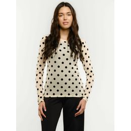 Kurzarmhemd LIBERT&Eacute; ESSENTIEL "Libert&eacute; Essentiel T-shirt MESH", Damen, Gr. L, Normalgr&ouml;&szlig;en, ivory big dot, Obermaterial: 95% Polyester, 5% Elasthan, Hemden