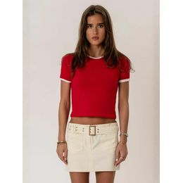 Kurzarmhemd ITS MAY "ITS MAY T-shirt Rosa", Damen, Gr. L, Normalgr&ouml;&szlig;en, rot, Obermaterial: 92% Baumwolle, 8% Elasthan, Hemden