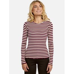 Kurzarmhemd LIBERT&Eacute; ESSENTIEL "Libert&eacute; Essentiel T-shirt NATALIA", Damen, Gr. L, Normalgr&ouml;&szlig;en, plum creme stripe, Obermaterial: 95% Viskose, 5% Elasthan, Hemden