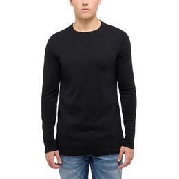 Langarmshirt Mustang "Herren Style Arlington", Herren, Gr. L, schwarz, Strick, 100% Baumwolle, Rundhals, Shirts Langarmshirt