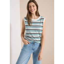 Pullunder Cecil, Damen, Gr. S (38), crystal mint, Web, 53% Baumwolle, 37% Viskose, 10% Nylon, gestreift, comfort fit normal, Rundhals, Rippb&uuml;ndchen, Pullover Pullunder, im Streifendesign
