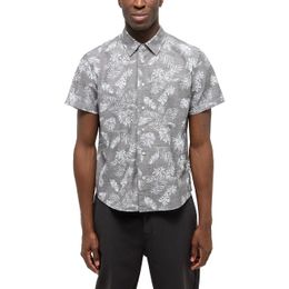 Kurzarmhemd Mustang "Herren Style Chris Chambray AOP", Herren, Gr. L, US-Gr&ouml;&szlig;en, grau 12041, Web, 100% Baumwolle, gebl&uuml;mt, regular fit, Hemden