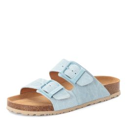Pantolette Tamaris, Damen, Gr. 38, hellblau, Leder, Schuhe Pantolette, Sommerschuh, Hausschuh, Schlupfschuh mit floraler Pr&auml;gung
