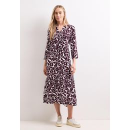 Midikleid Street One, Damen, Gr. 38, EURO-Gr&ouml;&szlig;en, rustic rouge, Stoff, 100% Viskose, gemustert, normal wadenlang, Rundhals, B&uuml;ndchen, Kleider Midikleid, aus Viskose