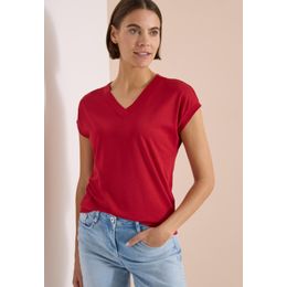V-Shirt Cecil, Damen, Gr. L (42), tamarillo rot, Web, 50% Baumwolle, 50% Modal, unifarben, comfort fit normal, V-Ausschnitt, B&uuml;ndchen, Shirts, Jersey