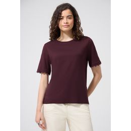 T-Shirt STREET ONE STUDIO, Damen, Gr. 34, very berry, Web, 50% Modal, 50% Baumwolle, unifarben, normal normal, Rundhals, Spitze, Shirts T-Shirt, aus softem Materialmix