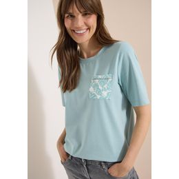T-Shirt Cecil, Damen, Gr. L (42), crystal mint, Web, 96% Baumwolle, 4% Elasthan, unifarben, normal normal, Rundhals, abgesteppt, Shirts T-Shirt, mit Brusttasche