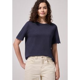 T-Shirt STREET ONE STUDIO, Damen, Gr. 34, maritime blau, Web, 50% Modal, 50% Baumwolle, unifarben, normal normal, Rundhals, Spitze, Shirts T-Shirt, aus softem Materialmix