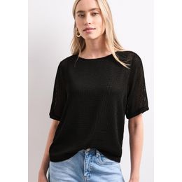 T-Shirt Street One, Damen, Gr. 42, schwarz, Stoff, Obermaterial: 100% Polyester. Innentop: 95% Viskose, 5% Elasthan, unifarben, normal normal, U-Boot-Ausschnitt, abgesteppt, Shirts T-Shirt, mit Mesh-Spitze