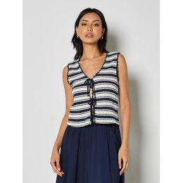 Stricktop Apricot "Top" Gr. 34, blau (navy), Tops, Damen, XS (34), Strick, Obermaterial: 86% Polyester PES. 14% Baumwolle CO., gestreift, Stricktop, mit Bindeband