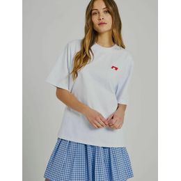 Kurzarmhemd NORR "NORR T-shirt Sanda", Damen, Gr. 38, wei&szlig; with rot print, Obermaterial: 95% Baumwolle, 5% Elasthan, Hemden