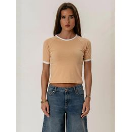 Kurzarmhemd ITS MAY "ITS MAY T-shirt Rosa", Damen, Gr. L, Normalgr&ouml;&szlig;en, beige, Obermaterial: 92% Baumwolle, 8% Elasthan, Hemden