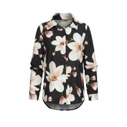 Langarmhemd CLOUD 5IVE "CLOUD 5IVE Langarm-Bluse mit Knopfleiste u. Blumenprint", Damen, Gr. S, US-Gr&ouml;&szlig;en, schwarz, 95% Polyester, 5% Elasthan, normal, Hemden