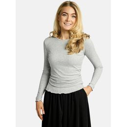 Kurzarmhemd LIBERT&Eacute; ESSENTIEL "Libert&eacute; Essentiel T-shirt NATALIA", Damen, Gr. L, Normalgr&ouml;&szlig;en, grau meliert, Obermaterial: 95% Viskose, 5% Elasthan, Hemden