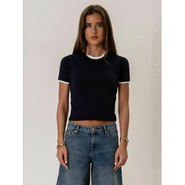 Kurzarmhemd ITS MAY "ITS MAY T-shirt Rosa", Damen, Gr. M, Normalgr&ouml;&szlig;en, navy, Obermaterial: 92% Baumwolle, 8% Elasthan, Hemden