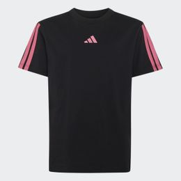 T-Shirt adidas Sportswear "J 3S TEE 160", Jungen, Gr. 128, schwarz, pink fusion, Obermaterial: 100% Baumwolle, normal, Rundhals, Shirts T-Shirt, sportlicher Stil, Rundhalsausschnitt, ohne Verschluss, f&uuml;r Kinder