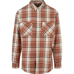 Langarmhemd Urban Classics "Urban Classics Herren Long Oversized Checked Leaves Shirt", Herren, Gr. L, US-Gr&ouml;&szlig;en, softseagrass, rot, 65% Polyester, 35% Baumwolle, Hemden