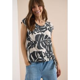 Kurzarmshirt Cecil, Damen, Gr. XL (44), palm breeze gr&uuml;n, Jersey, Obermaterial: 65% Polyester, 35% Viskose, gebl&uuml;mt, normal h&uuml;ftbedeckend, Rundhals, abgesteppte Kante, Shirts, Sommershirt in Ausbrenner-Optik/mit floralem Print