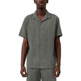 Kurzarmhemd QS, Herren, Gr. L, N-Gr, grau, Web, Obermaterial: 100% Baumwolle, unifarben, normal h&uuml;ftbedeckend, V-Ausschnitt, abgesteppte Kante, Hemden, Sommerhemd in Struktur-Optik