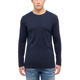 Langarmshirt Mustang "Herren Style Arlington", Herren, Gr. L, blau (navy), Strick, 100% Baumwolle, Rundhals, Shirts Langarmshirt