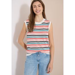 Pullunder Cecil, Damen, Gr. M (40), raw sand beige, Web, 53% Baumwolle, 37% Viskose, 10% Nylon, gestreift, comfort fit normal, Rundhals, Rippb&uuml;ndchen, Pullover Pullunder, im Streifendesign