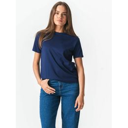 Kurzarmhemd TEESHOPPEN "TEESHOPPEN T-shirt Loose", Damen, Gr. Lx34, blau (navy), Obermaterial: 55% Viskose, 40% Polyester, 5% Elasthan, Hemden