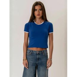 Kurzarmhemd ITS MAY "ITS MAY T-shirt Rosa", Damen, Gr. L, Normalgr&ouml;&szlig;en, blau, Obermaterial: 92% Baumwolle, 8% Elasthan, Hemden