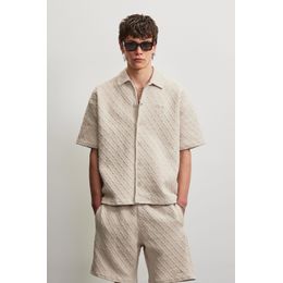 Kurzarmhemd Pegador "JOVREN STRUCTURED SHIRT", Herren, Gr. L, N-Gr, cream, Web, Obermaterial: 57% Polyester, 38% Baumwolle, 5% Elasthan, bedruckt, unifarben, regular fit normal, V-Ausschnitt, gerader Abschluss, Hemden