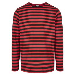 Langarmshirt Urban Classics "Urban Classics Herren Regular Stripe LS", Herren, Gr. L, rot (firerot, schwarz), 100% Baumwolle, gestreift, normal, Rundhals, Shirts Langarmshirt